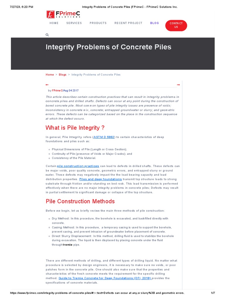 Ref - Integrity Problems of Concrete Piles - FPrimeC - FPrimeC ...