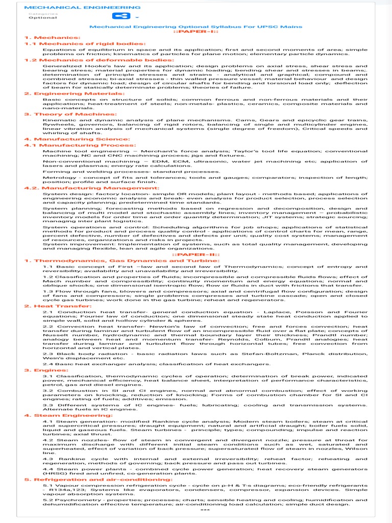 UPSC IAS Mains Mechanical Engineering | PDF | Stress (Mechanics) | Boiler