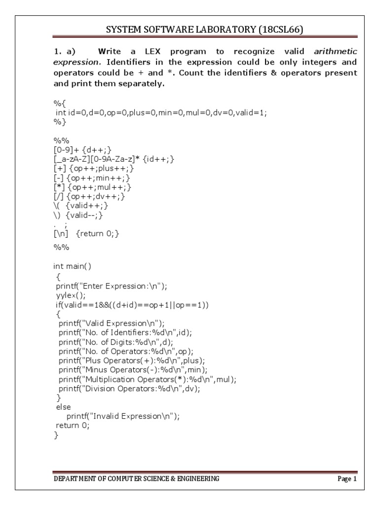 SS Lab Programs | PDF | Software Development | Computer Engineering SS Lab Programs | PDF | Software Development | Computer Engineering