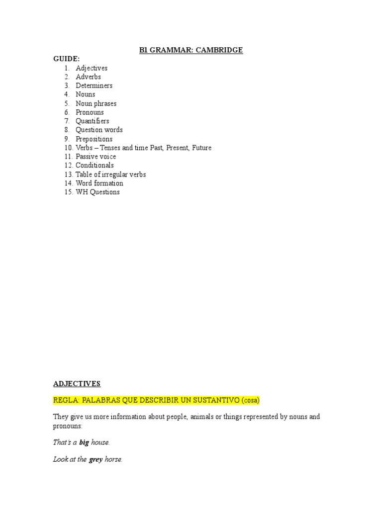B1 English Grammar Overview | PDF | Adjective | Adverb