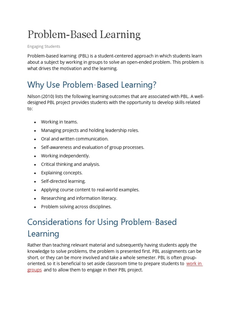 Problem Based Learning Brief | PDF | Cognition | Behavior Modification