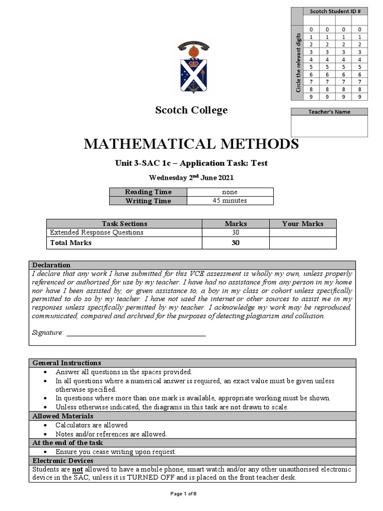Mathematical Methods: Scotch College | PDF | Heart Rate | Asymptote