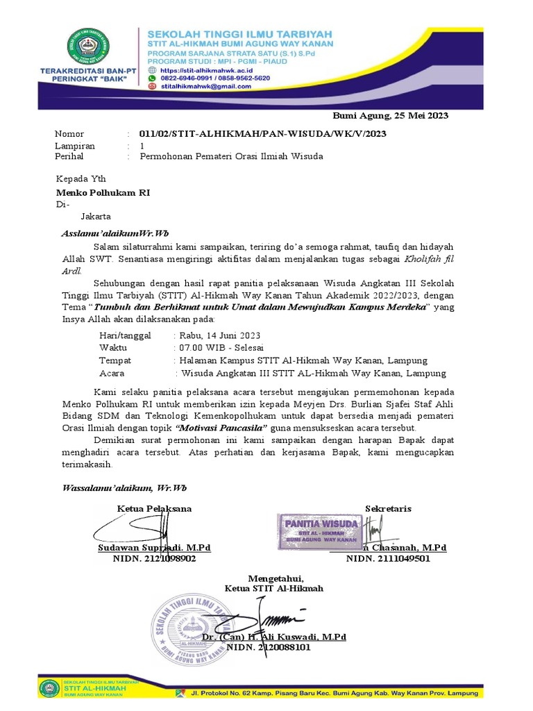 Surat Orasi Ilmiah Wisuda, PDF | PDF