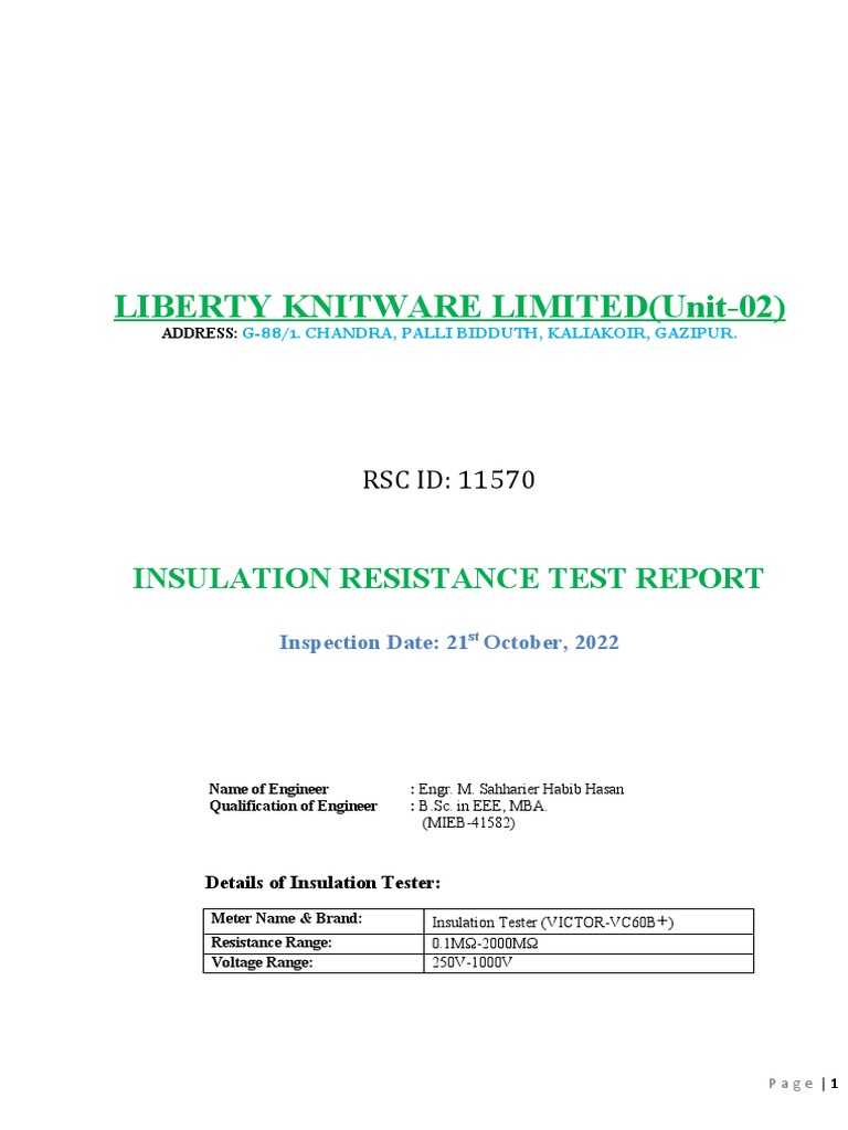 Insulation Test Report of Liberty Knit Ware Ltd-11570 | PDF ...