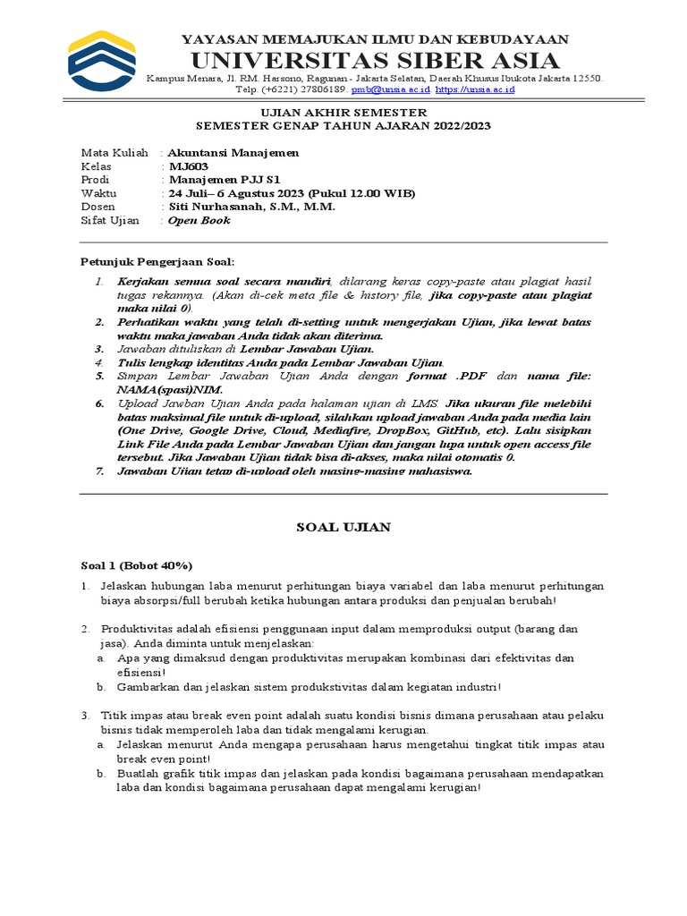 Uas - Akuntansi Manajemen | PDF