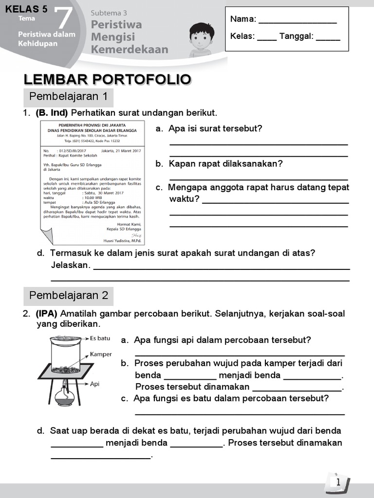 LEMBAR PORTOFOLIO BUPENA 5C Tema 7 Sub 3 | PDF