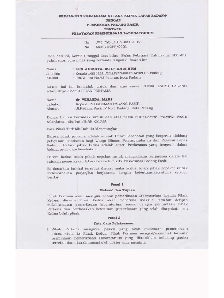 Mou Klinik Contoh | PDF