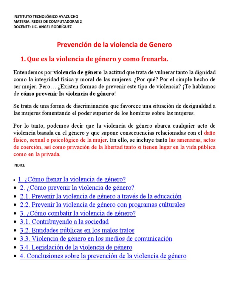 Prevención de La Violencia de Genero | PDF | La violencia contra las ...