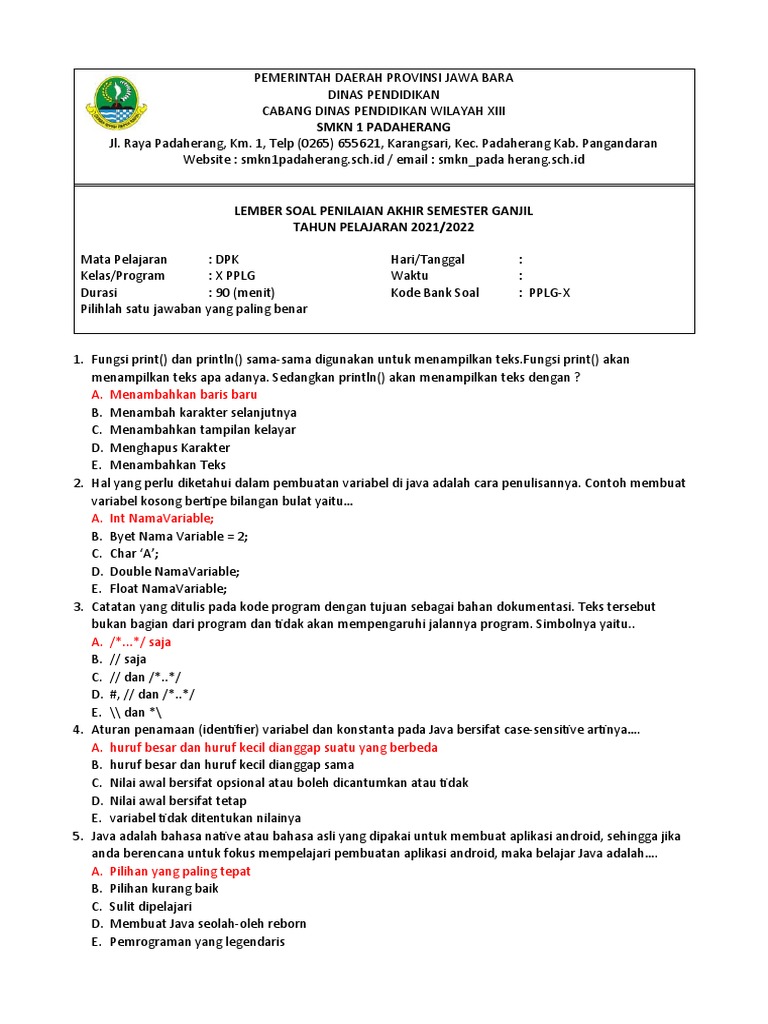 Soal DPK X PPLG | PDF