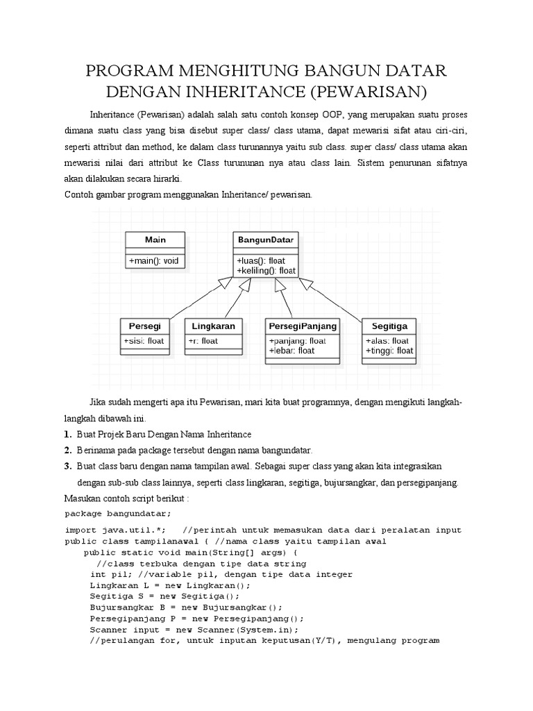 Program Menghitung Bangun Datar Dengan Inheritance | PDF