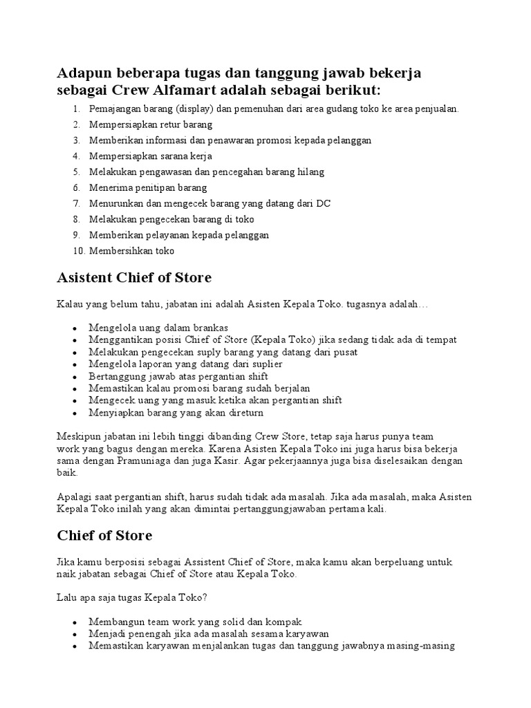 Tugas Crew, Assistant Chief of Store | PDF
