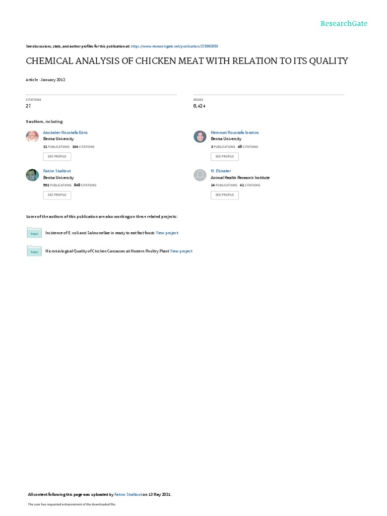 Chemical Analysis of Chicken Meat With Relation To Its Quality ...
