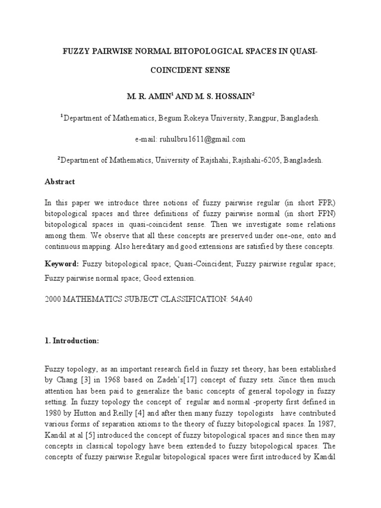 Fuzzy Pairwise Normal | PDF | Set (Mathematics) | Concept