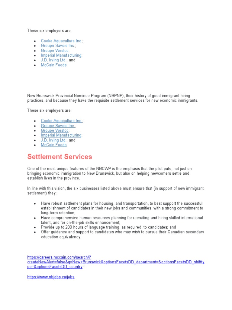 New Brunswick Provincial Nominee Program (NBPNP) | PDF