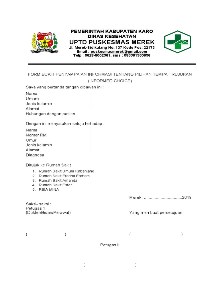Form Bukti Penyampaian Informasi Tentang Pilihan Tempat Rujukan ...