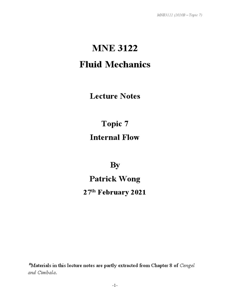 Topic 7 Internal Flow V1.0.1 | PDF | Reynolds Number | Fluid Dynamics