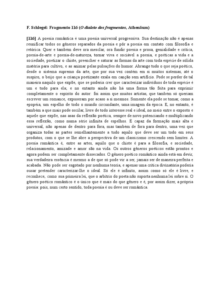 F. Schlegel - Fragmento 116 (O dialeto dos fragmentos, Athenäum) | PDF
