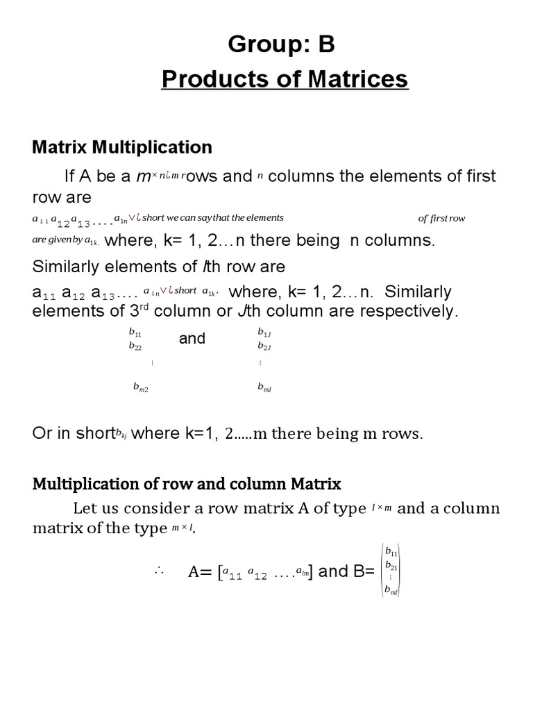 Products Of Matrices Pdf Matrix Mathematics Mathematical Objects 
