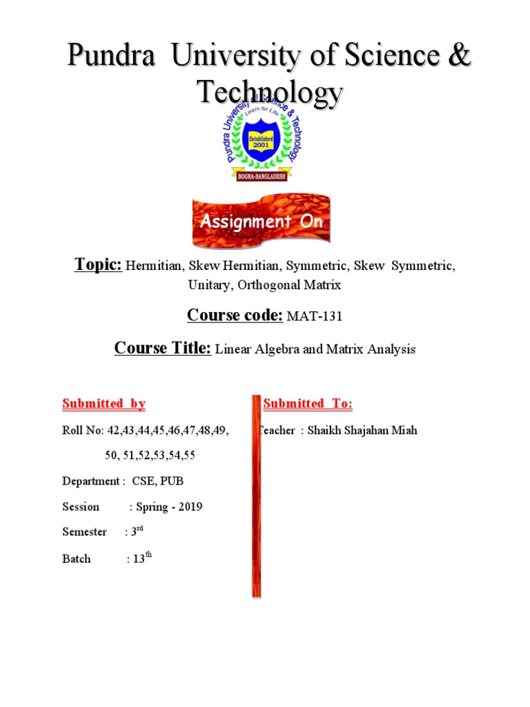 Symmetric Hermitian Matrix | PDF | Matrix (Mathematics) | Functional Analysis