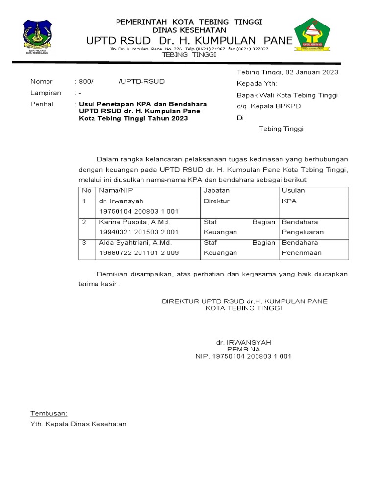 Usulan Nama-Nama Bendahara RSPK | PDF