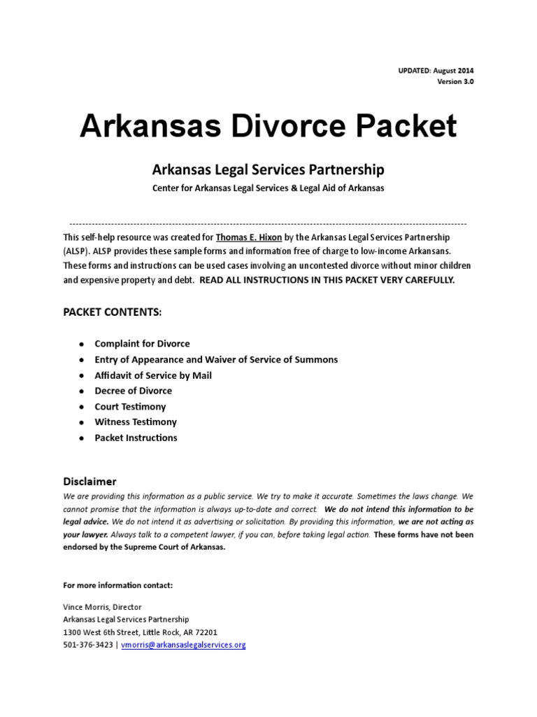Arkansas Uncontested Divorce Packet | PDF | Social Science