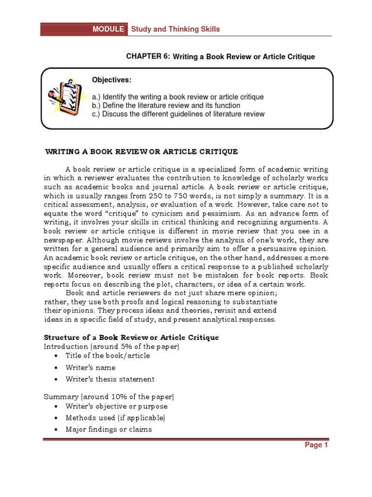 Chapter 6 Writing A Book Review or Article Critique | PDF | Literature ...