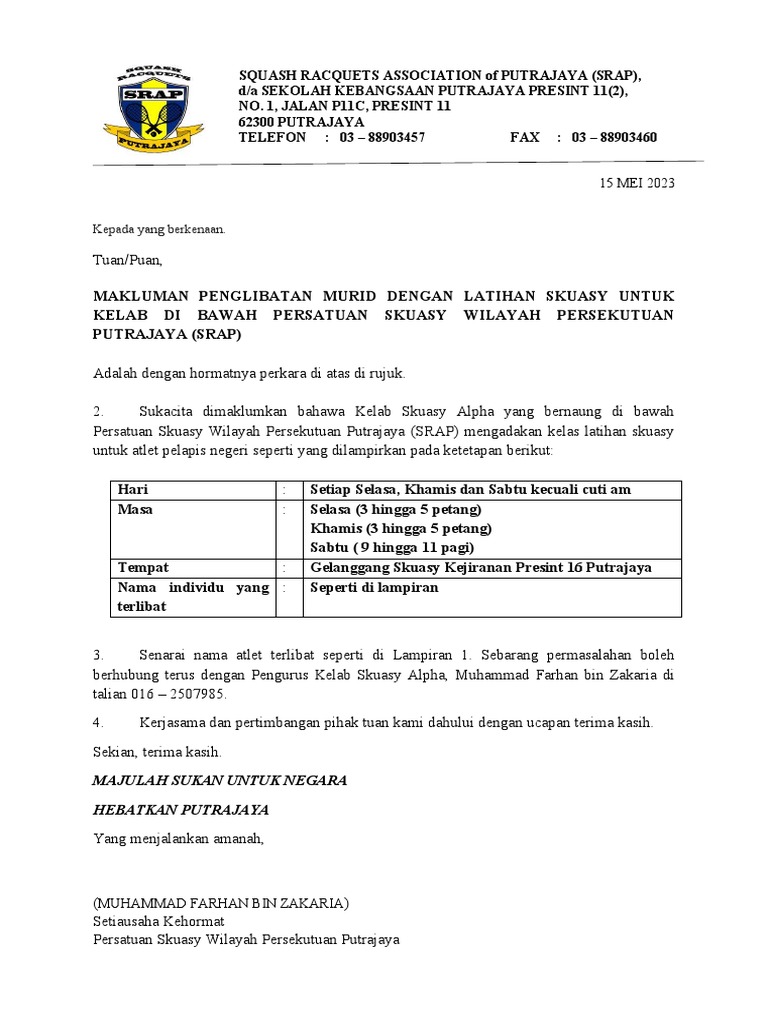 Surat Makluman Latihan Alpha | PDF