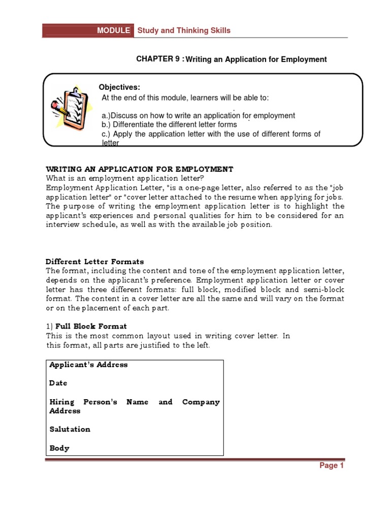 Chapter 9 Writing An Application For Employment | PDF | Résumé | Paragraph