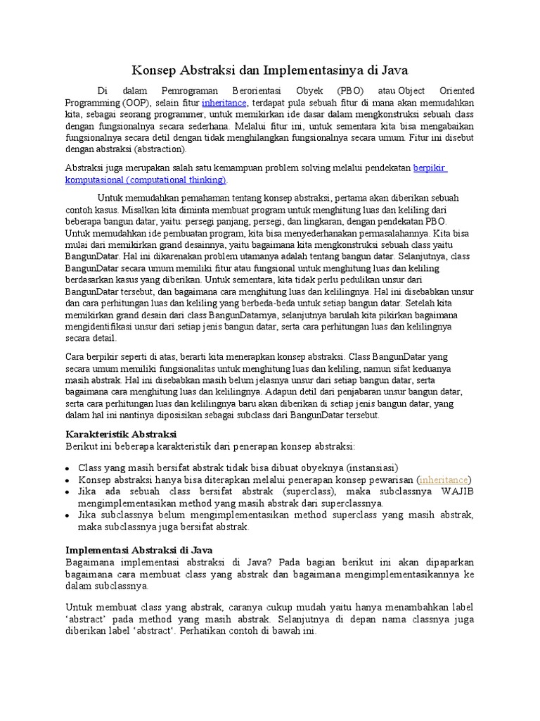 Konsep Abstraksi Dan Implementasinya Di Java | PDF