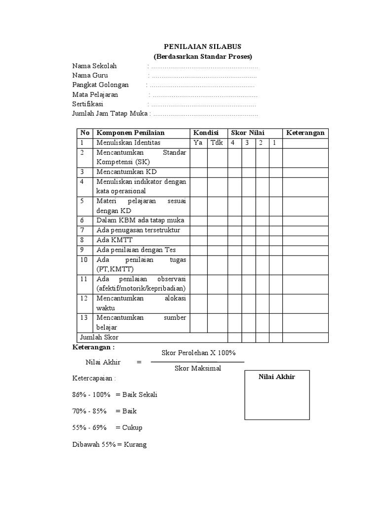 Contoh Format Supervisi Silabus Dan RPP | PDF