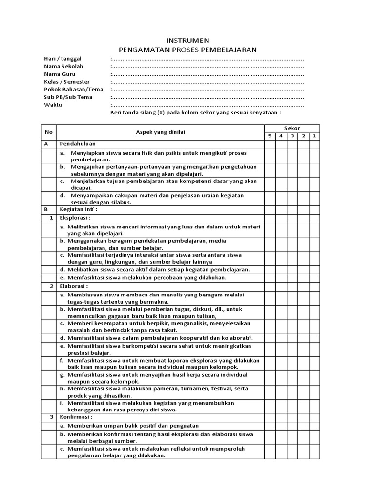 Contoh Format Supervisi KBM | PDF