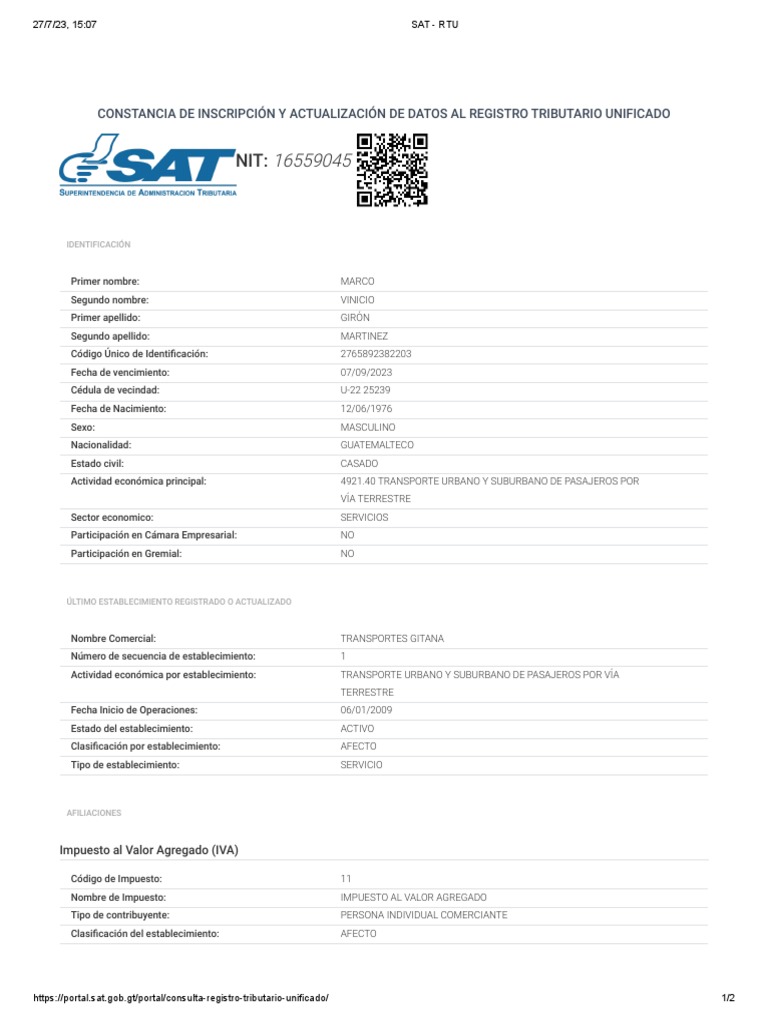 Portal SAT - Impresión de RTU - Guatemala - 16559045 - Giron Marco ...