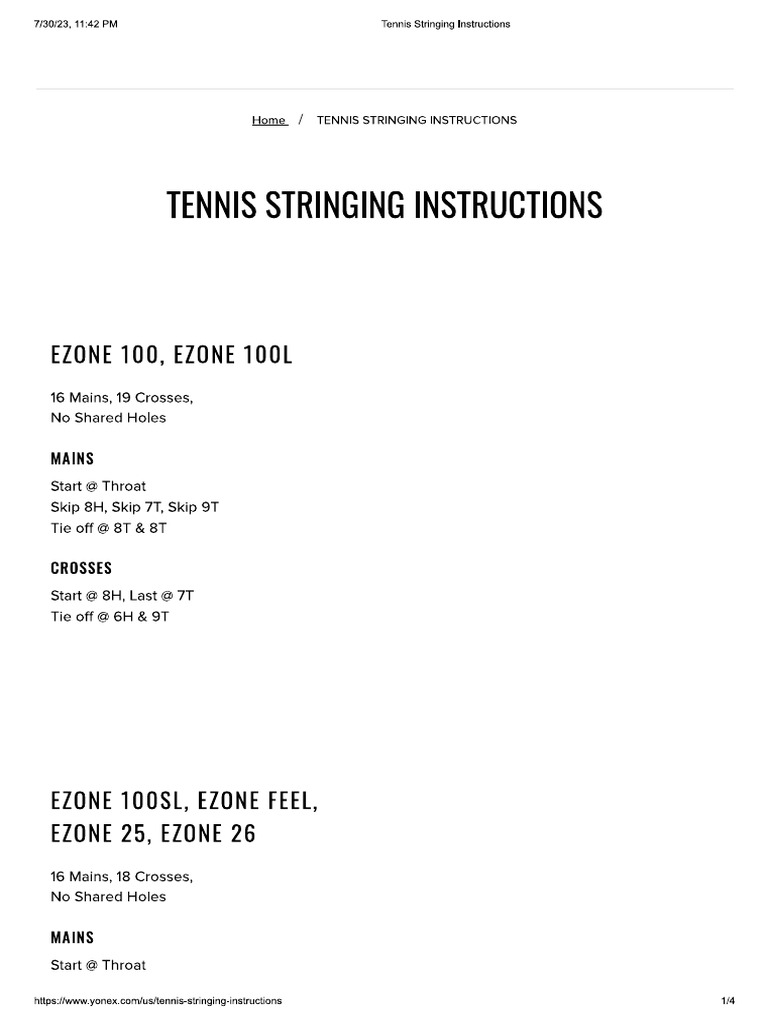 Yonex Tennis Stringing Instrucctions | PDF