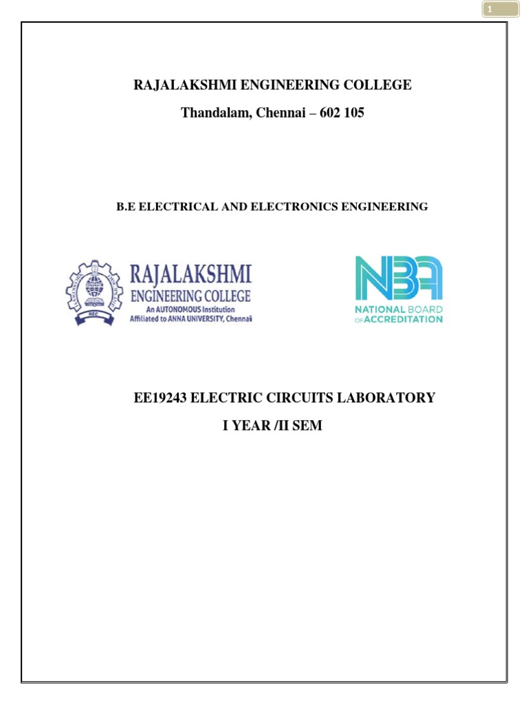 Ee19243 Electric Circuits Lab Final | Download Free PDF | Engineering | Electrical Network
