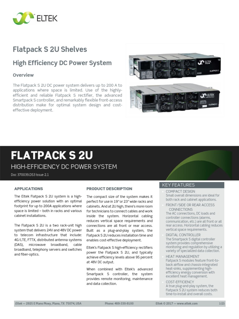 Datasheet - Flatpack S 2u DC Power System Ds - 370039.ds3 - 1 - 2.1 - 1 | PDF | Fuse (Electrical ...