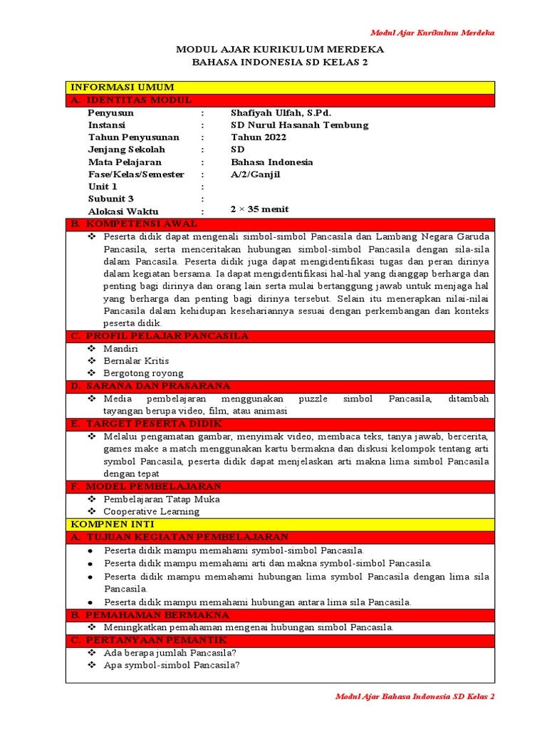 Modul Ajar BINDO B 1 (1) Kelas 2 Semester 1 | PDF