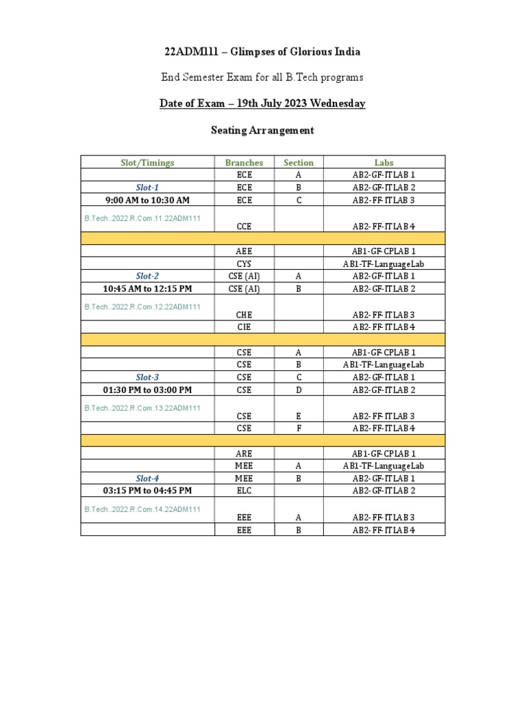 B.Tech End Semester Exam Instructions | PDF