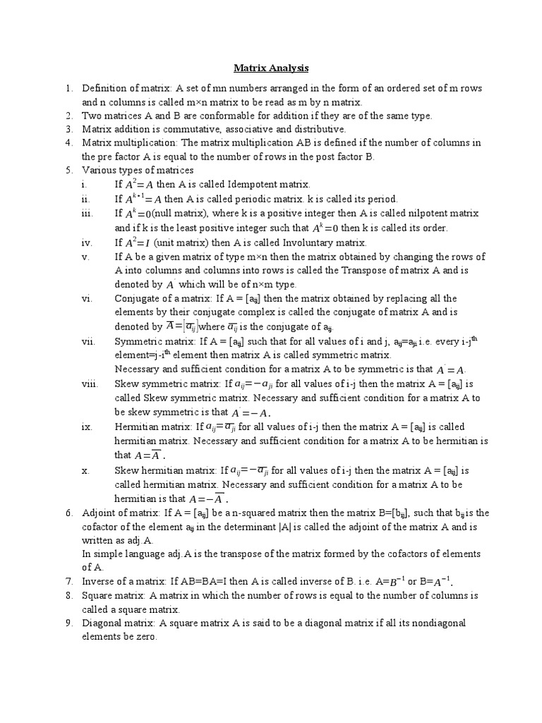 Matrix Analysis definitions only | PDF