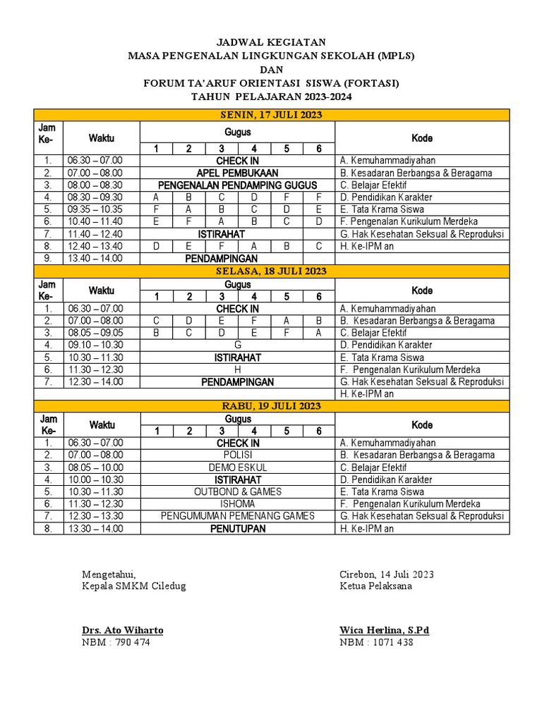 Jadwal MPLS Dan Fortasi 2023-2024 | PDF