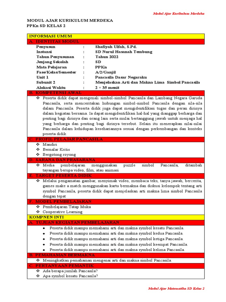 Modul Ajar PPKN B 1 (2) Kelas 2 Semester 1 | PDF
