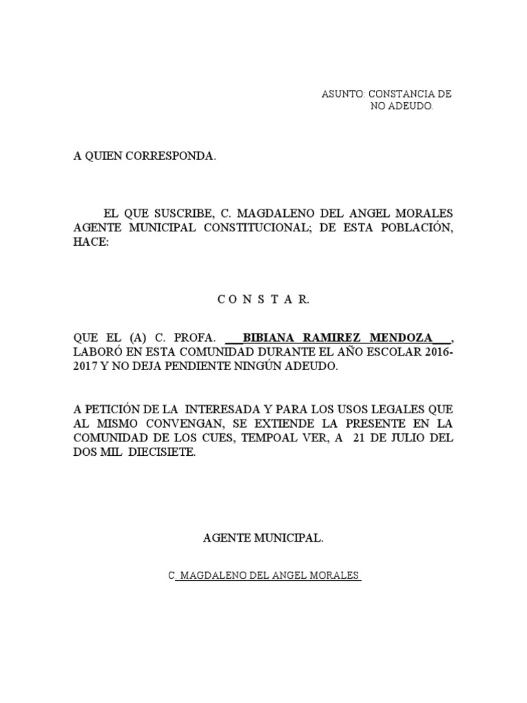 Oficio de No Adeudo | PDF