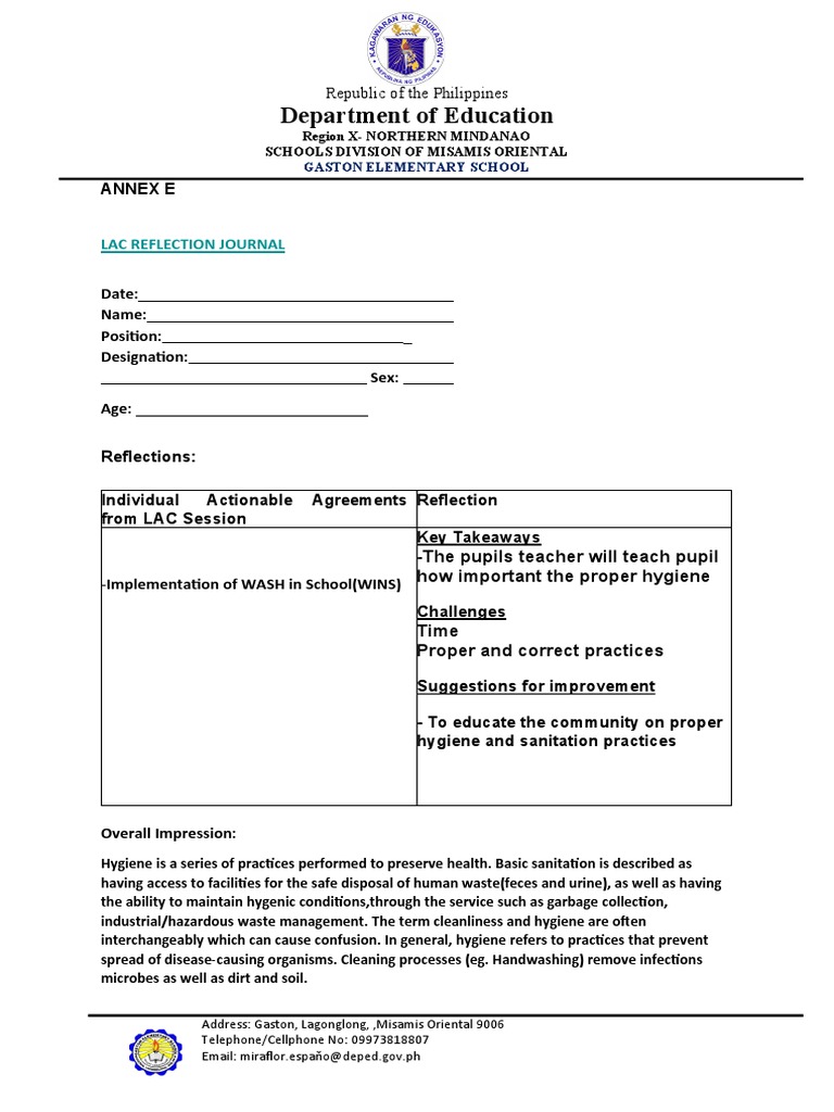ANNEX E REFLECTION JOURNAL - Cabunoc | PDF