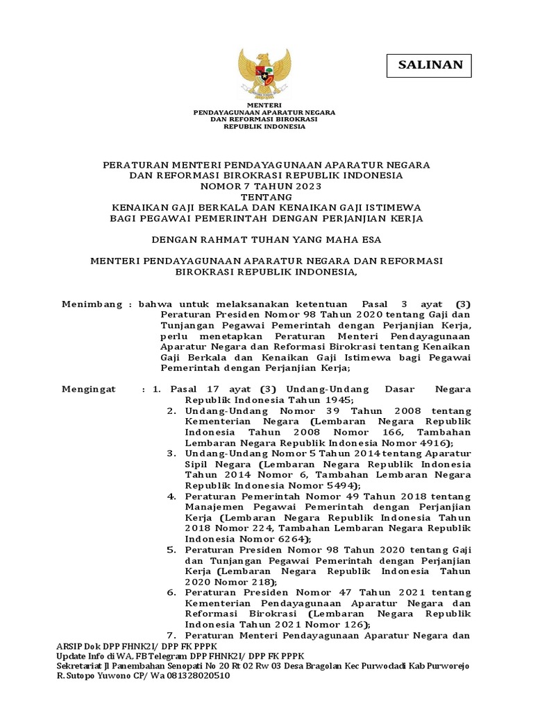 Kenaikan Gaji Berkala PPPK 2023 | PDF