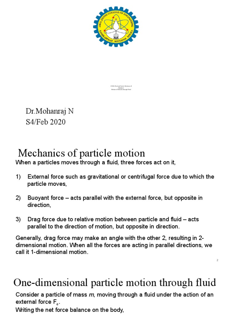 MODULE - 1.3 - PPT1.3 Motion of Particles Through Fluid | PDF | Force | Acceleration