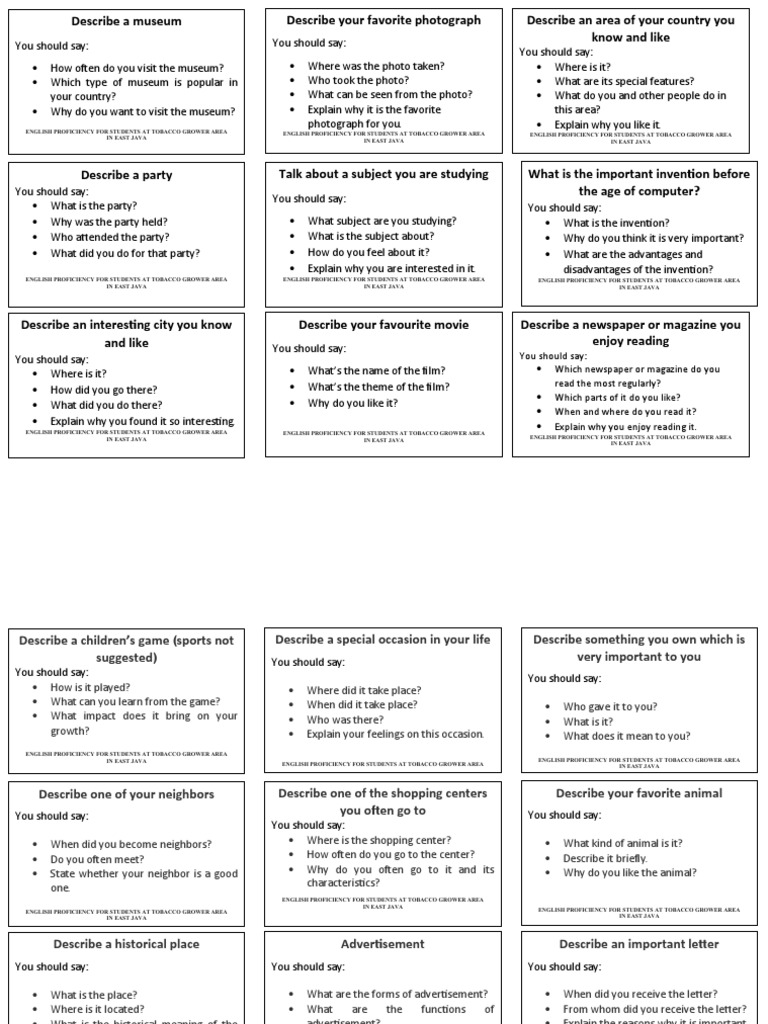 Intermediate Speaking 1 (CARD) | PDF