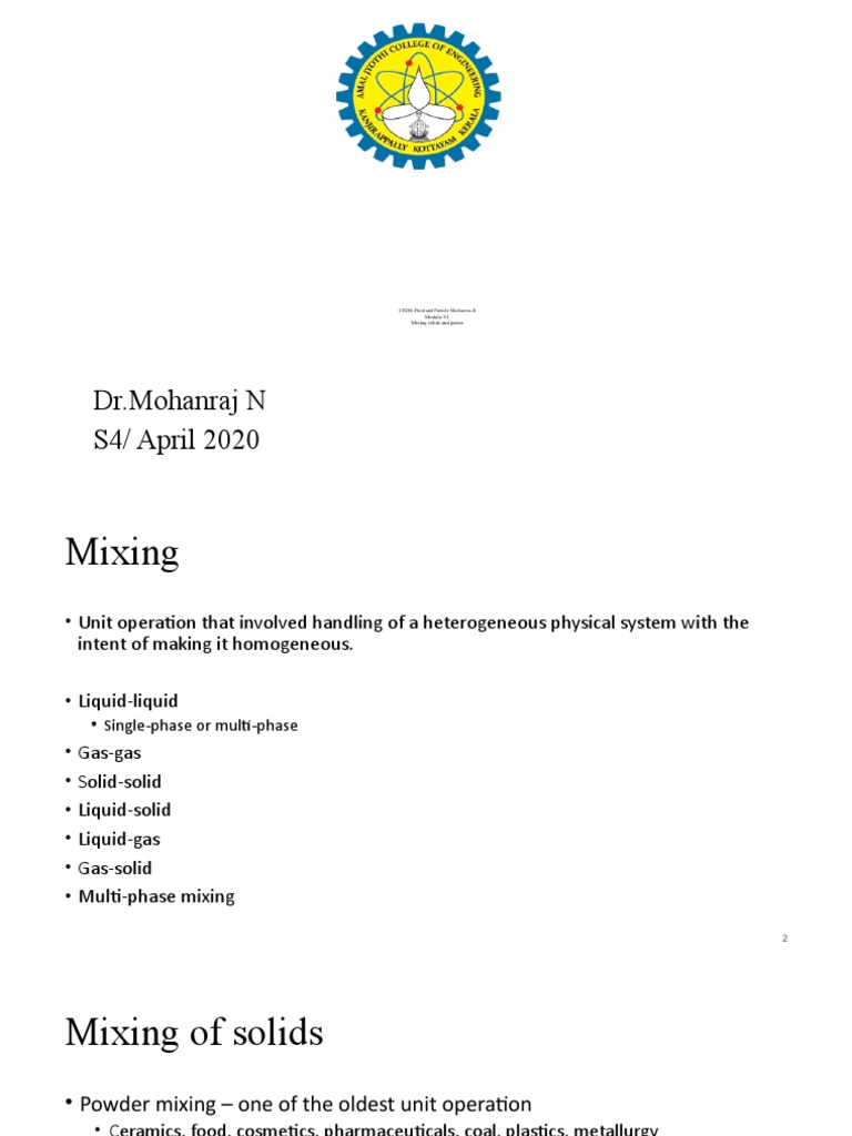 Module 6 1 Ppt6 1 Mixing Solid And Pastes Pdf Applied And