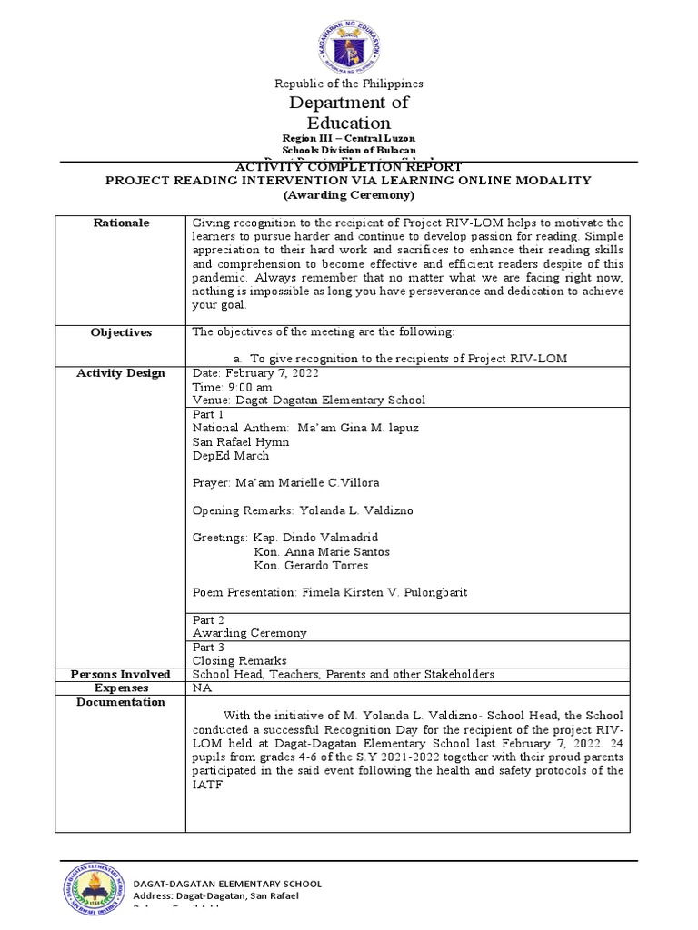 Reading Intervention Award Report | PDF | Learning | Behavior Modification