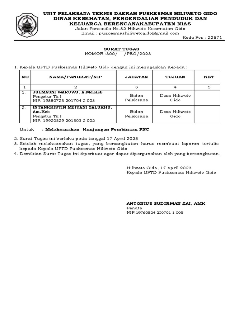 Surat Tugas PNC | PDF