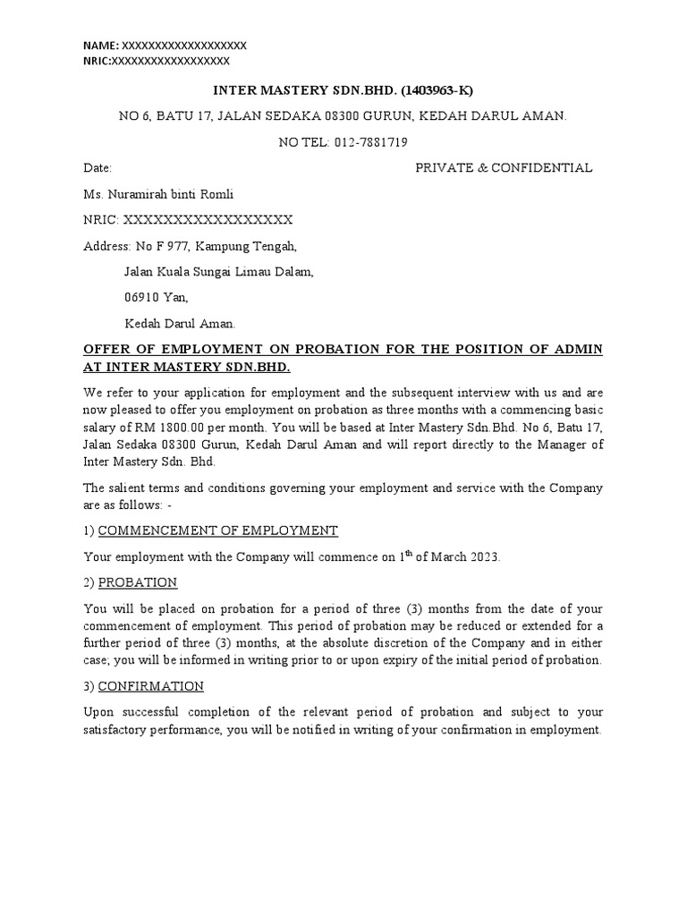 Offer Letter | PDF | Confidentiality | Sick Leave