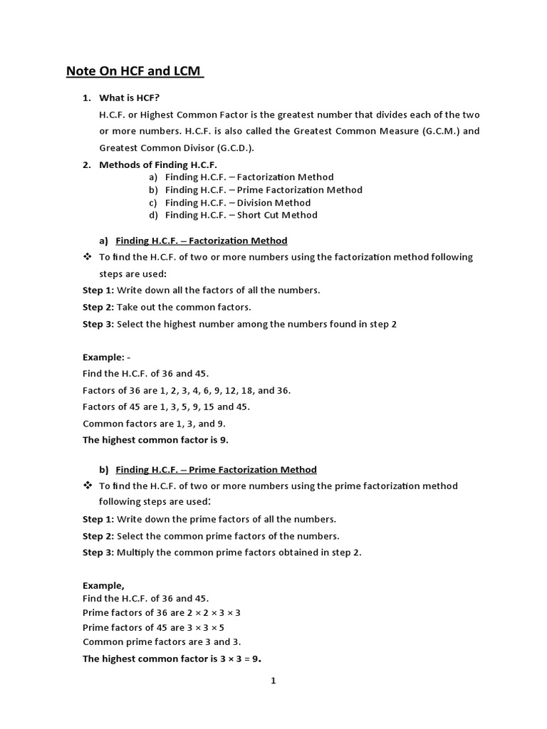 HCF LCM Note | PDF